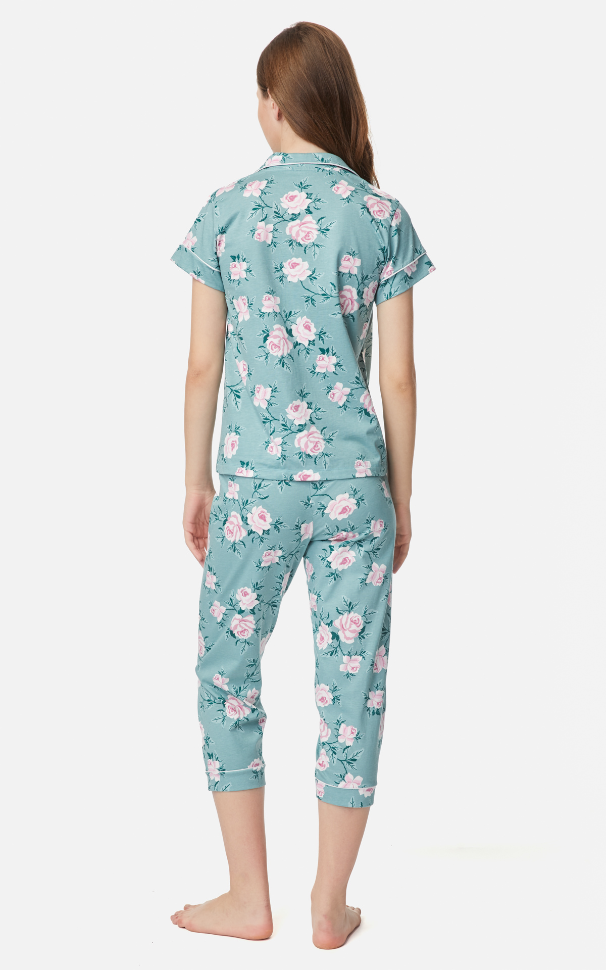 Woman Pyjama Summer Floral Short Sleeve Capri Printed Buttoned Women's ...